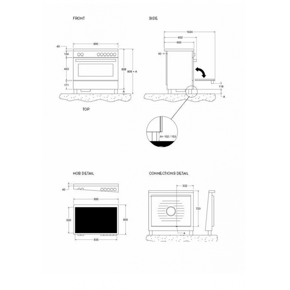 Bertazzoni PROCH94I1EART Κουζίνα με Εστίες Επαγωγικές και Ενσωματωμένο ...